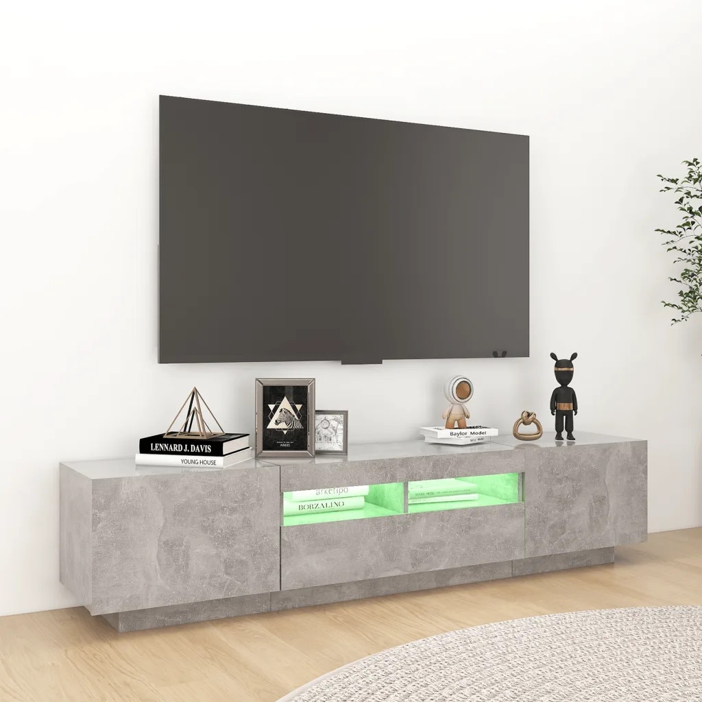Comoda TV cu lumini LED, gri beton, 180x35x40 cm - eMAG.ro