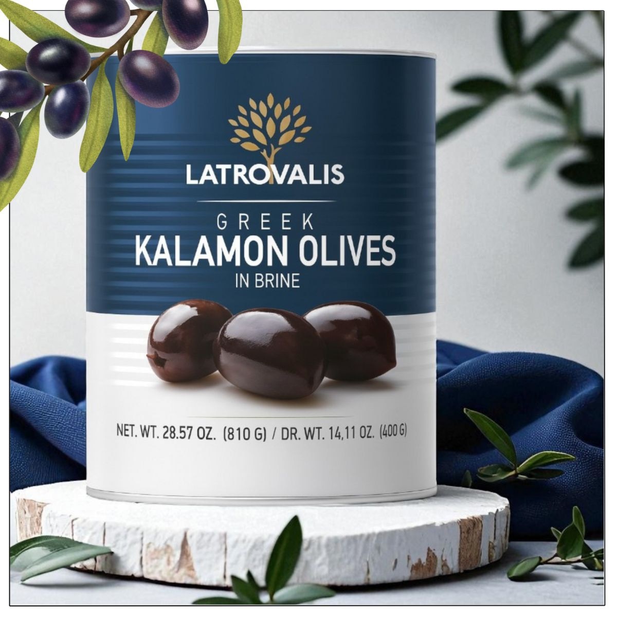 Masline negre Kalamata Latrovalis, 810g, in saramura naturala, gust ...