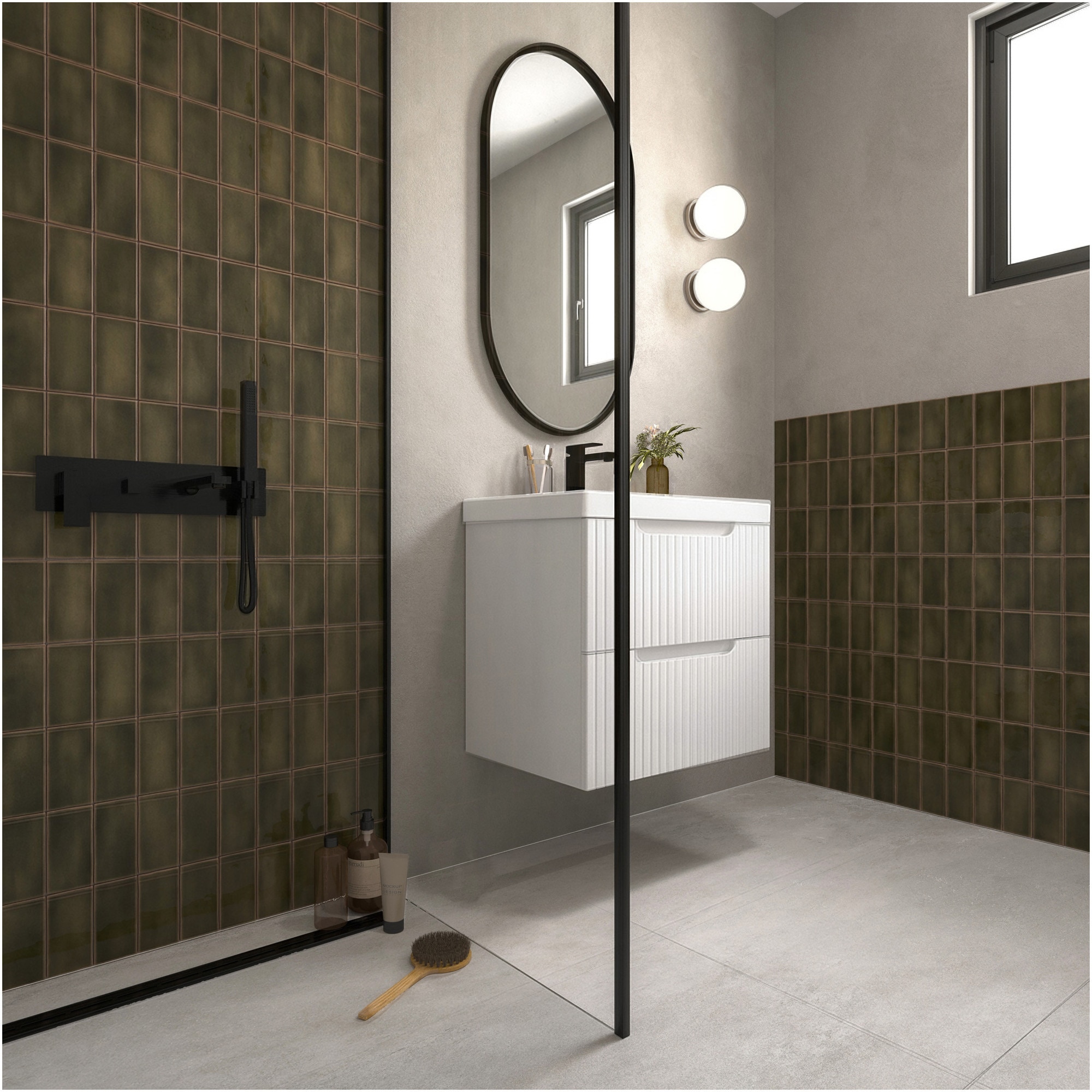 Mobilier baie Arthema cu lavoar ceramica Stripe 65 cm, Pal, front MDF ...