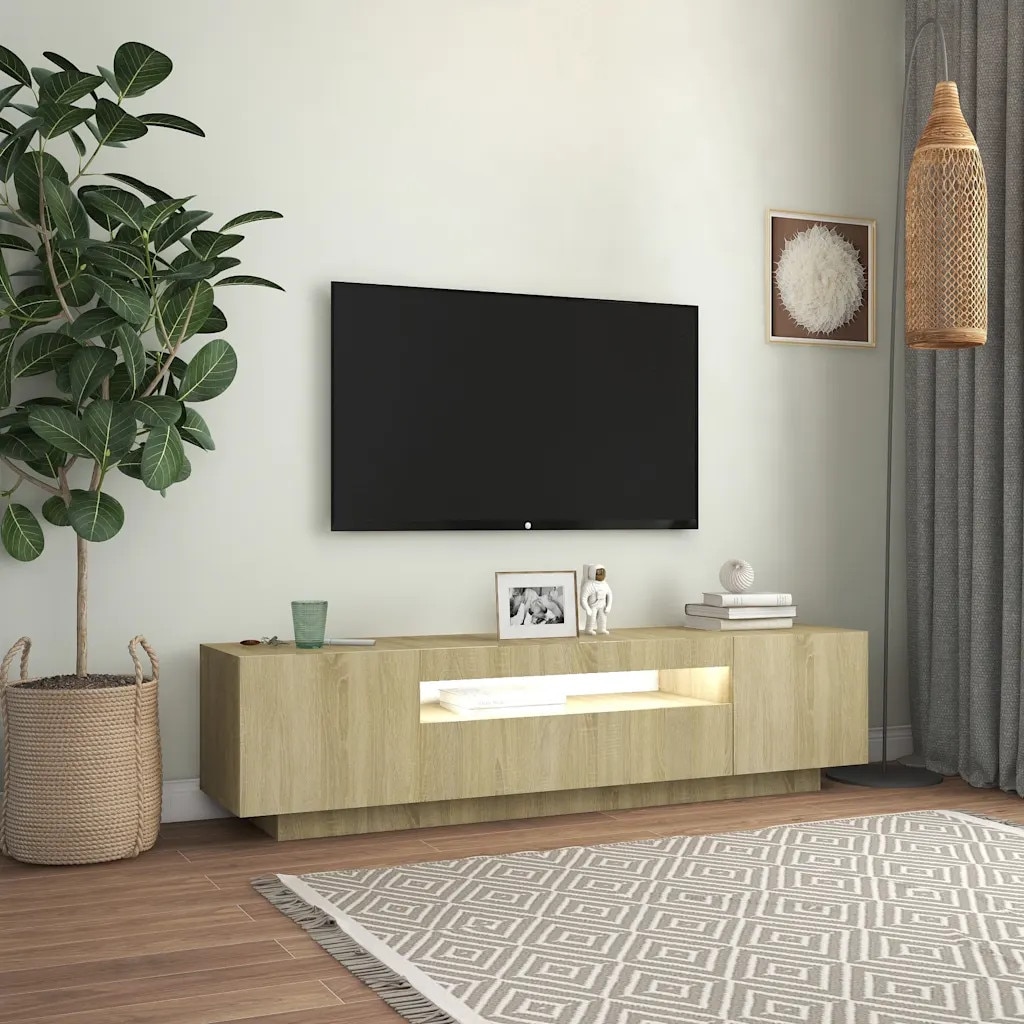 Comoda TV cu lumini LED, stejar sonoma, 160x35x40 cm - eMAG.ro