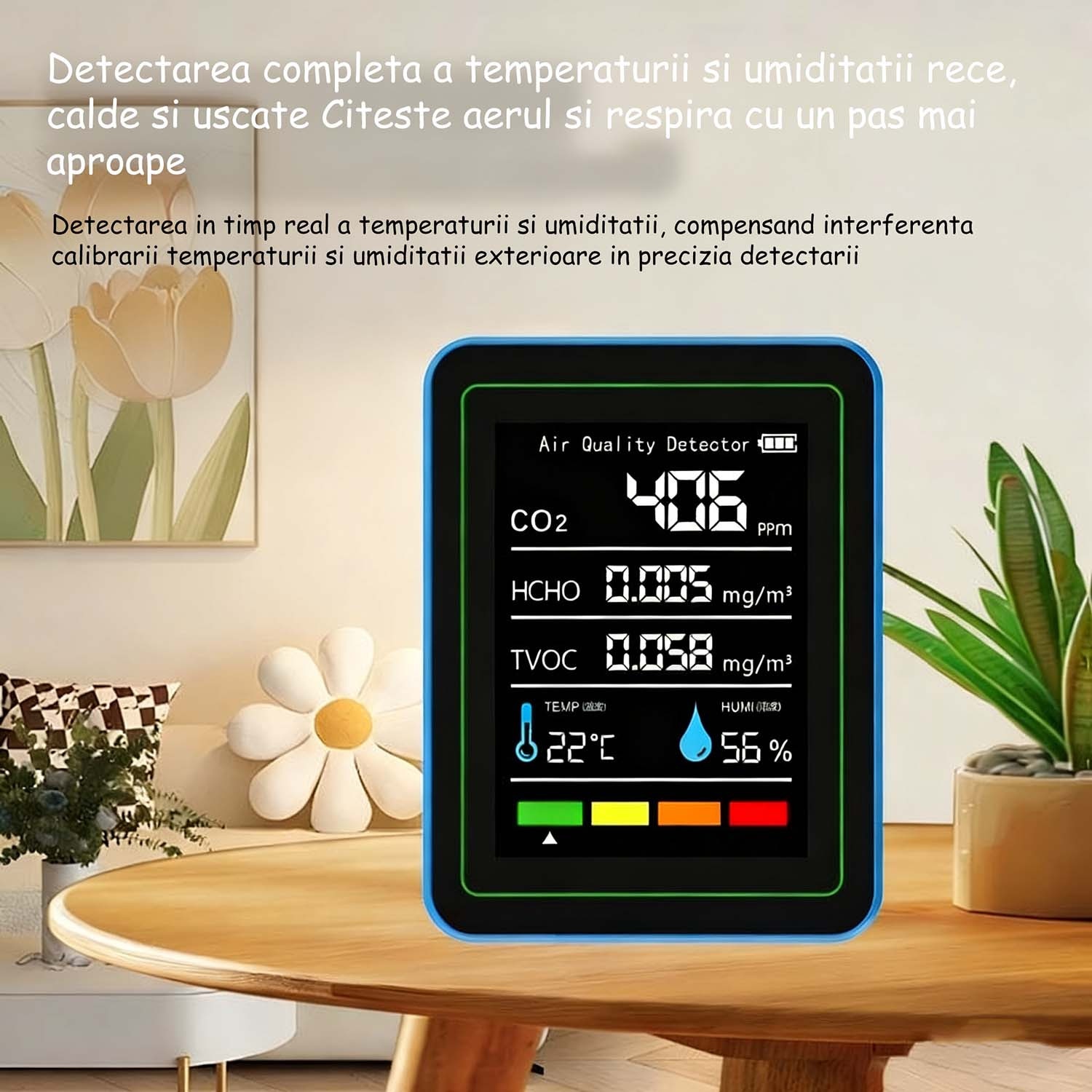 Monitor portabil masurare calitate aer, 5 in 1, detector CO2 dioxid de ...