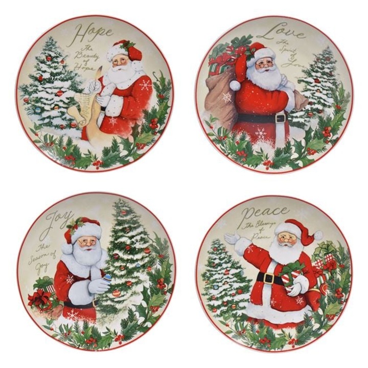 Set 4 farfurii din portelan de Craciun, 19 CM, Rosu/Verde - eMAG.ro