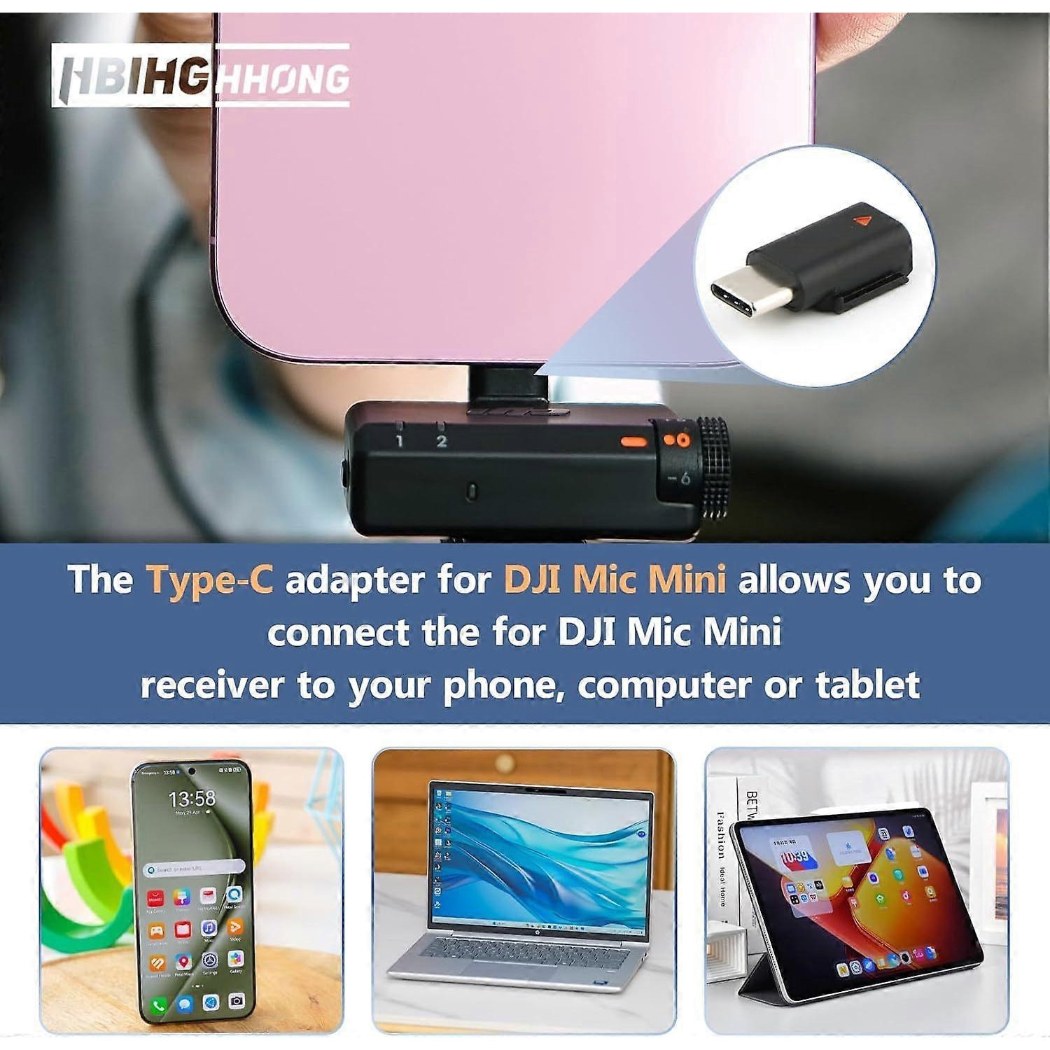 C típusú adapter DJI Mic Mini vezeték nélküli mikrofonhoz, hordozható ...