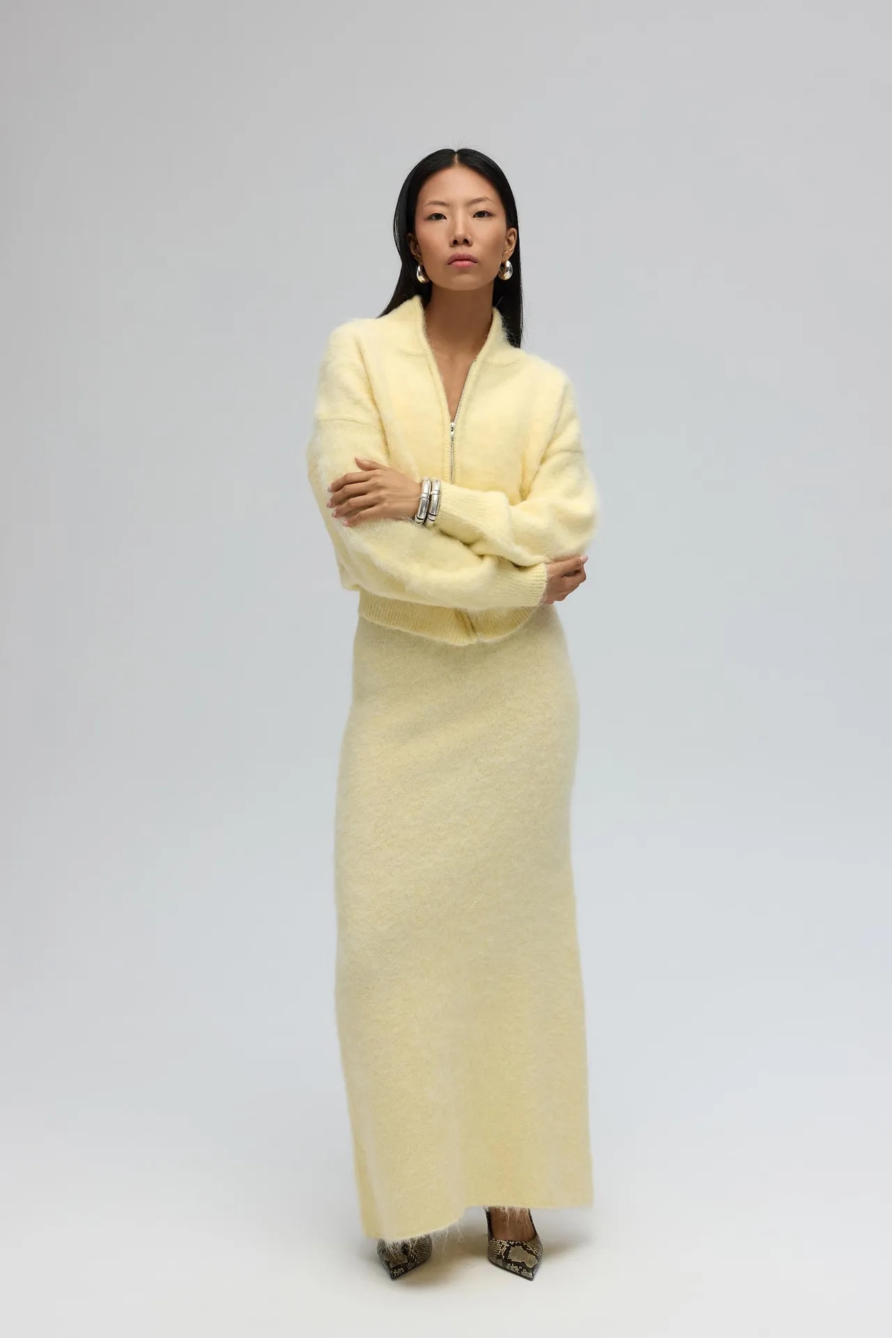 Cardigan tricotat, Mai Collection, galben chihlimbar, tricot, M-L INTL ...
