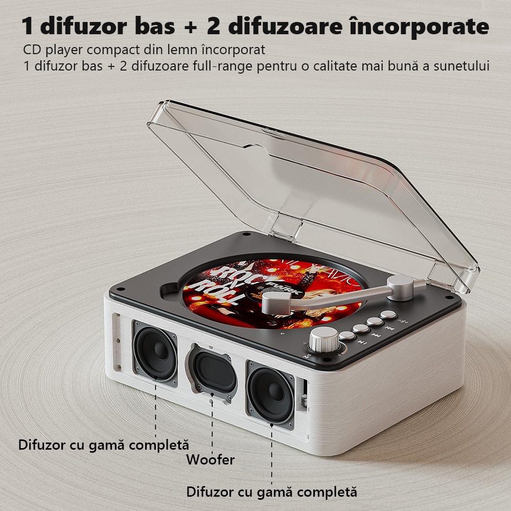 Baowor® CD player portabil multifunctional Bluetooth Difuzoare ...