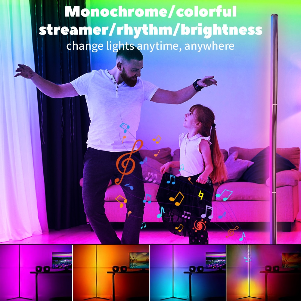 Lampa de podea LED colorata, Bedee, RGB Corner Floor Lamp, dimabil ...