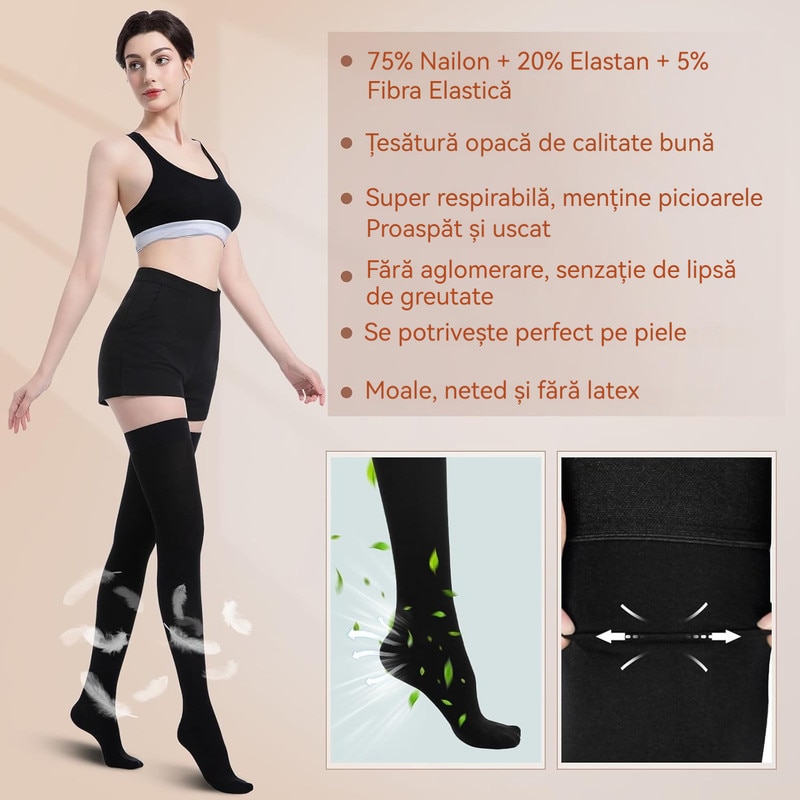 Ciorapi compresivi medicinali, pana la coapsa, YSBER®, Varf Inchis ...