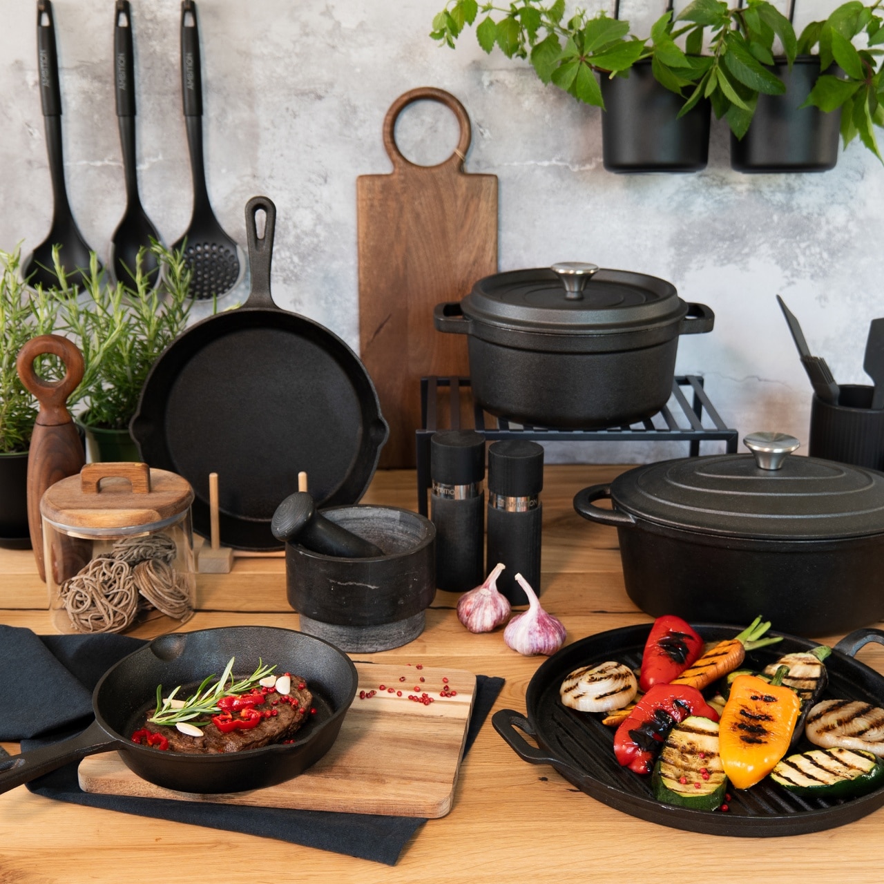 Oala cu capac AMBITION Iron, 24cm, 3.5L, fonta, inductie - eMAG.ro