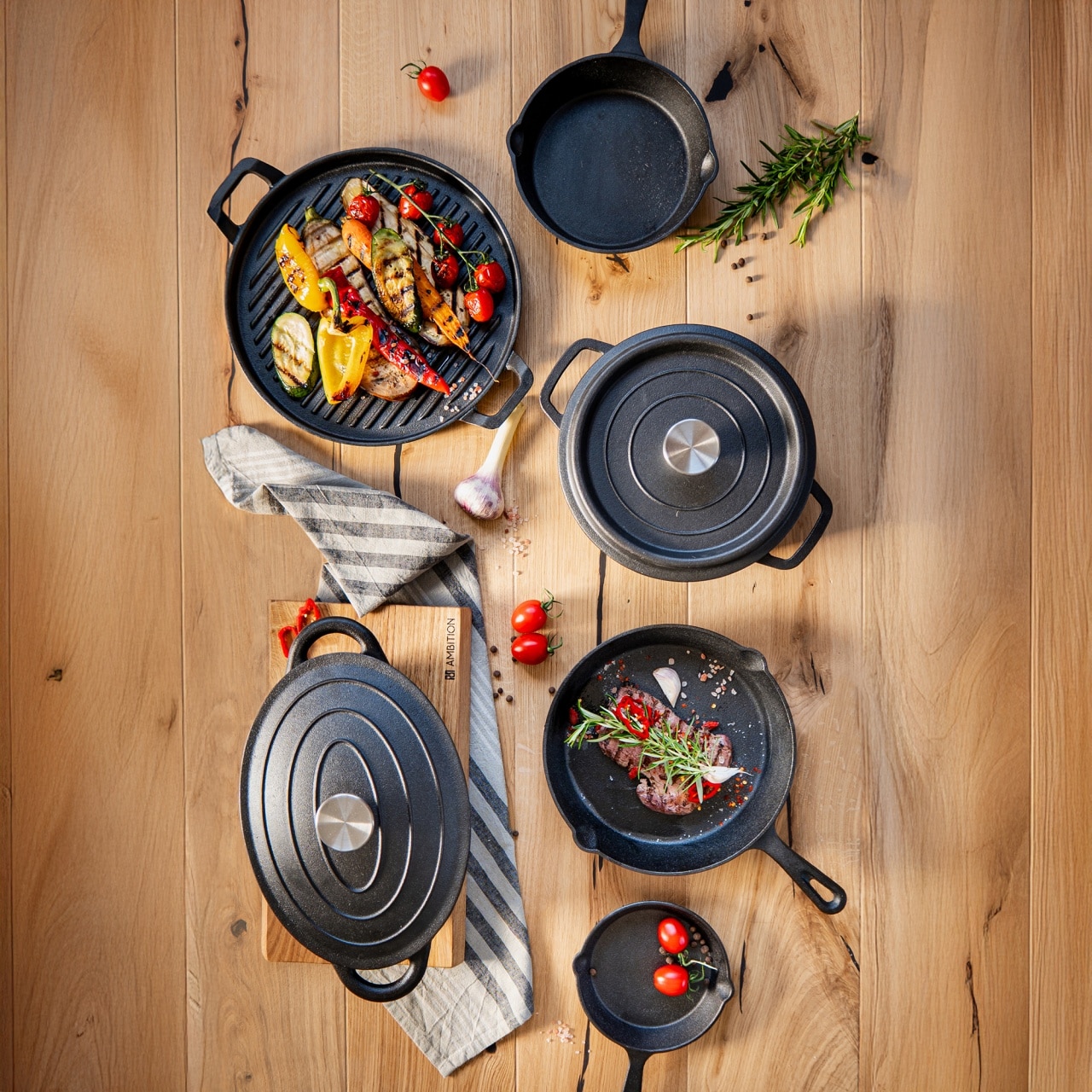 Oala cu capac AMBITION Iron, 24cm, 3.5L, fonta, inductie - eMAG.ro