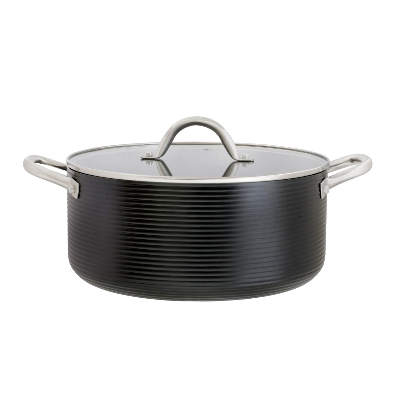 Oala cu capac AMBITION Ribs, 28cm, 7.4L, invelis Qualum Basic, inductie ...