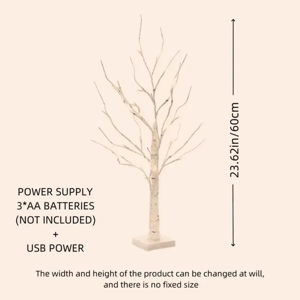 Arbore decorativ mesteacan 60 cm cu 24 LED-uri alb cald, lampa USB si ...