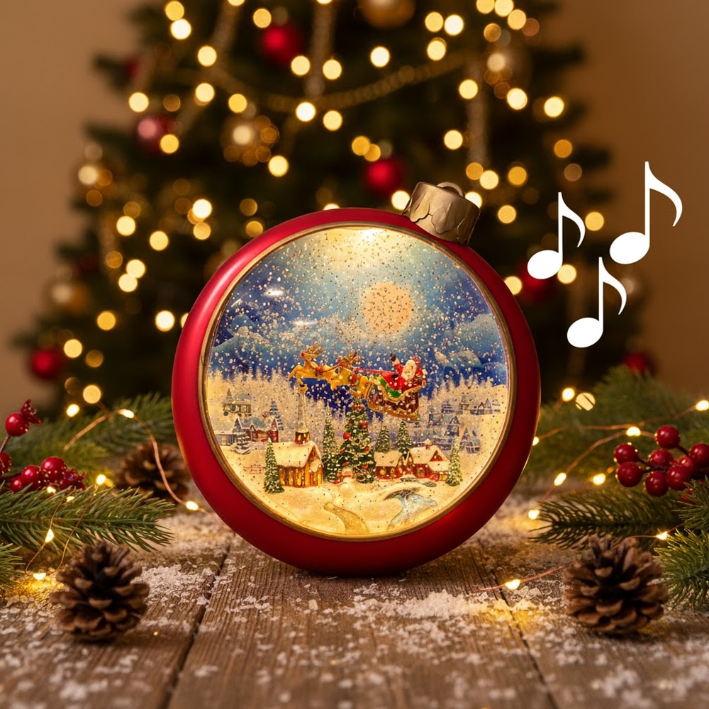 Ornament Muzical si Luminos 20x20 cm, Model Glob de Zapada, Mos Craciun ...