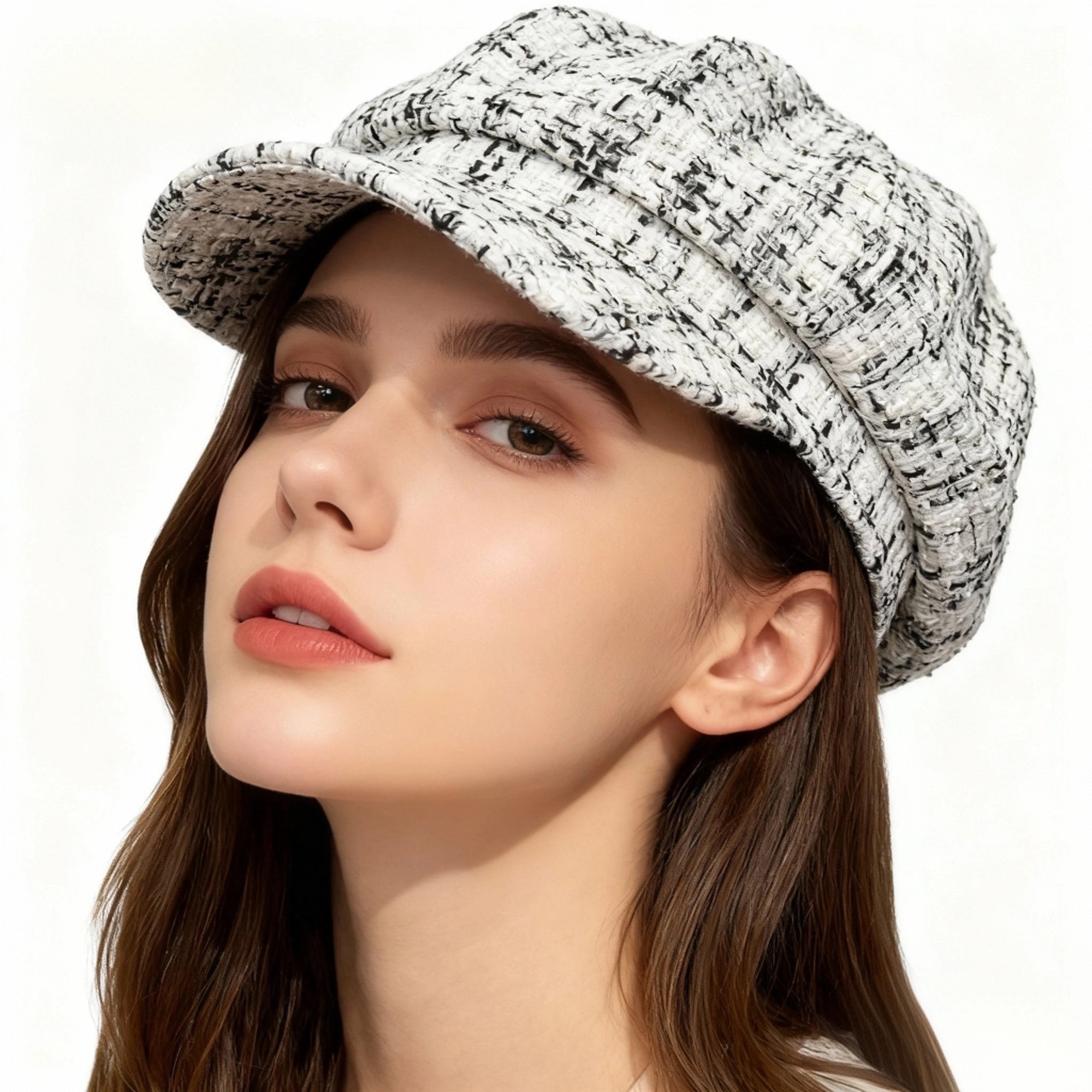 Sapca pentru femei, poliester, marime universala, model carouri, alb ...