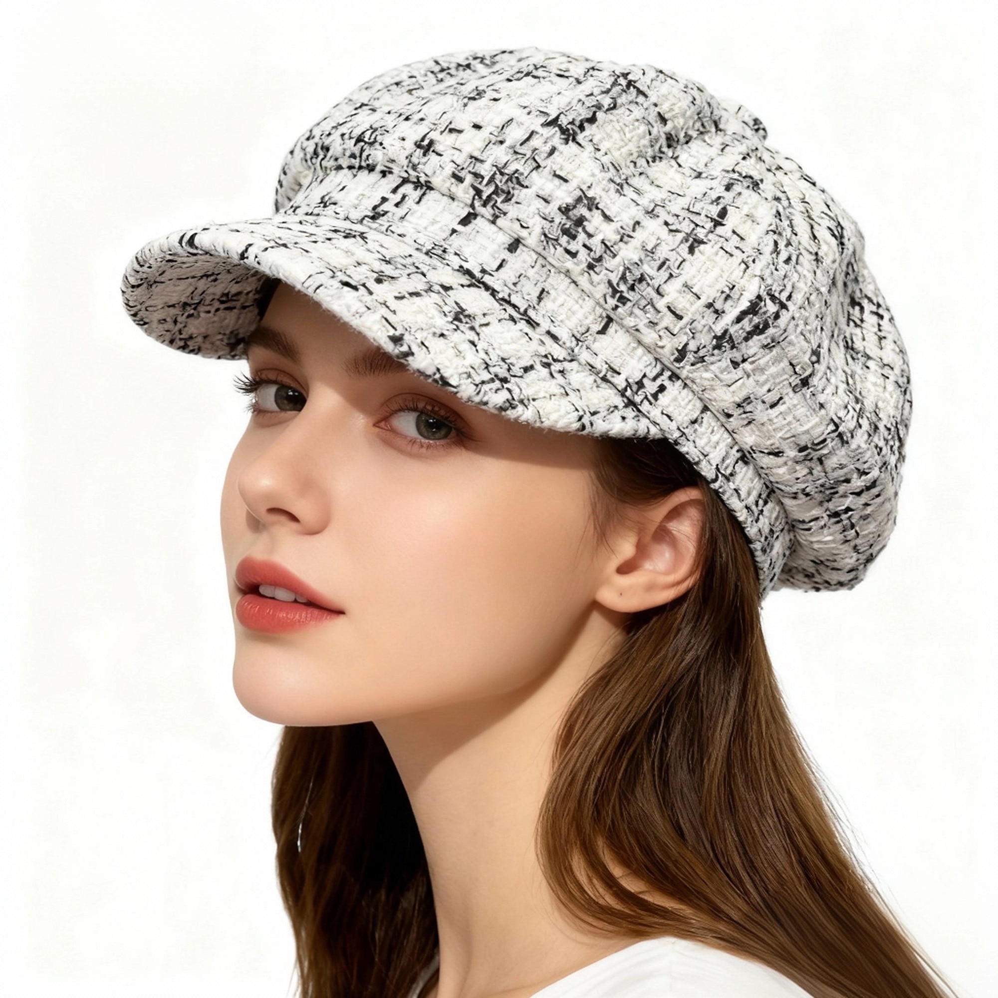 Sapca pentru femei, poliester, marime universala, model carouri, alb ...
