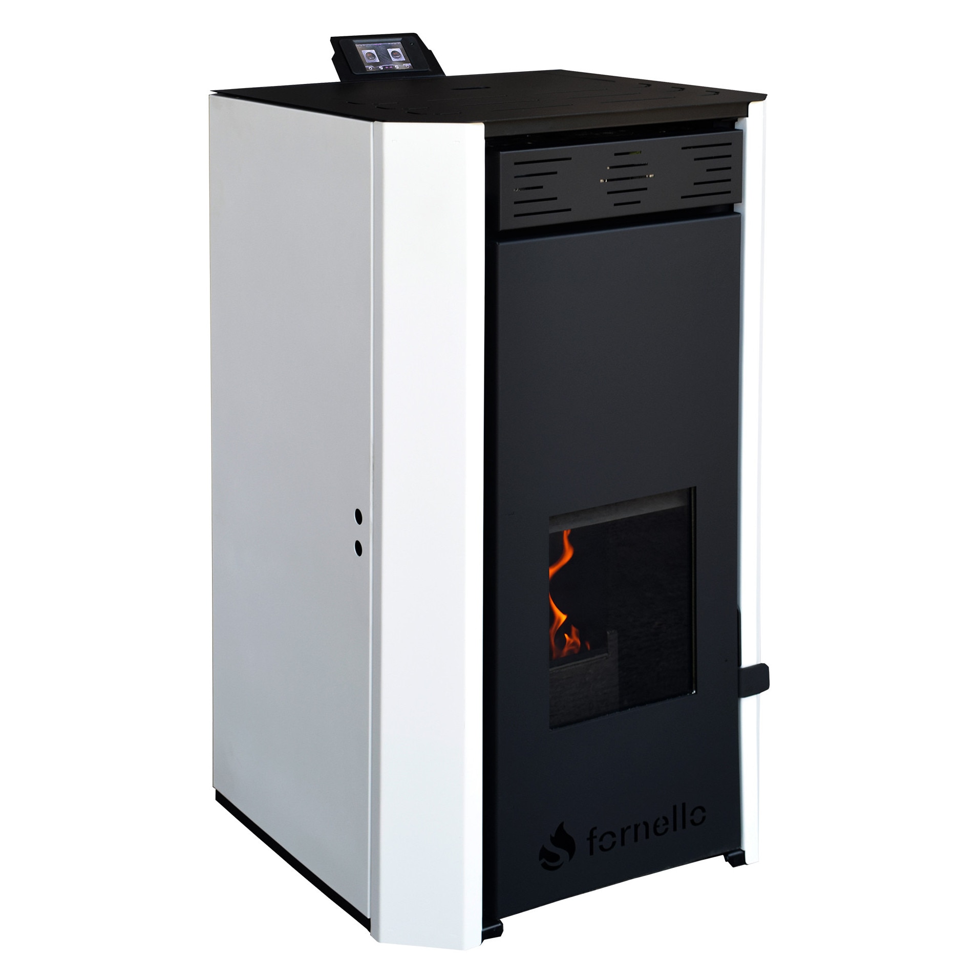 Pachet Termosemineu pe peleți Fornello EVA, 25 kW, alb, cu pompa ...