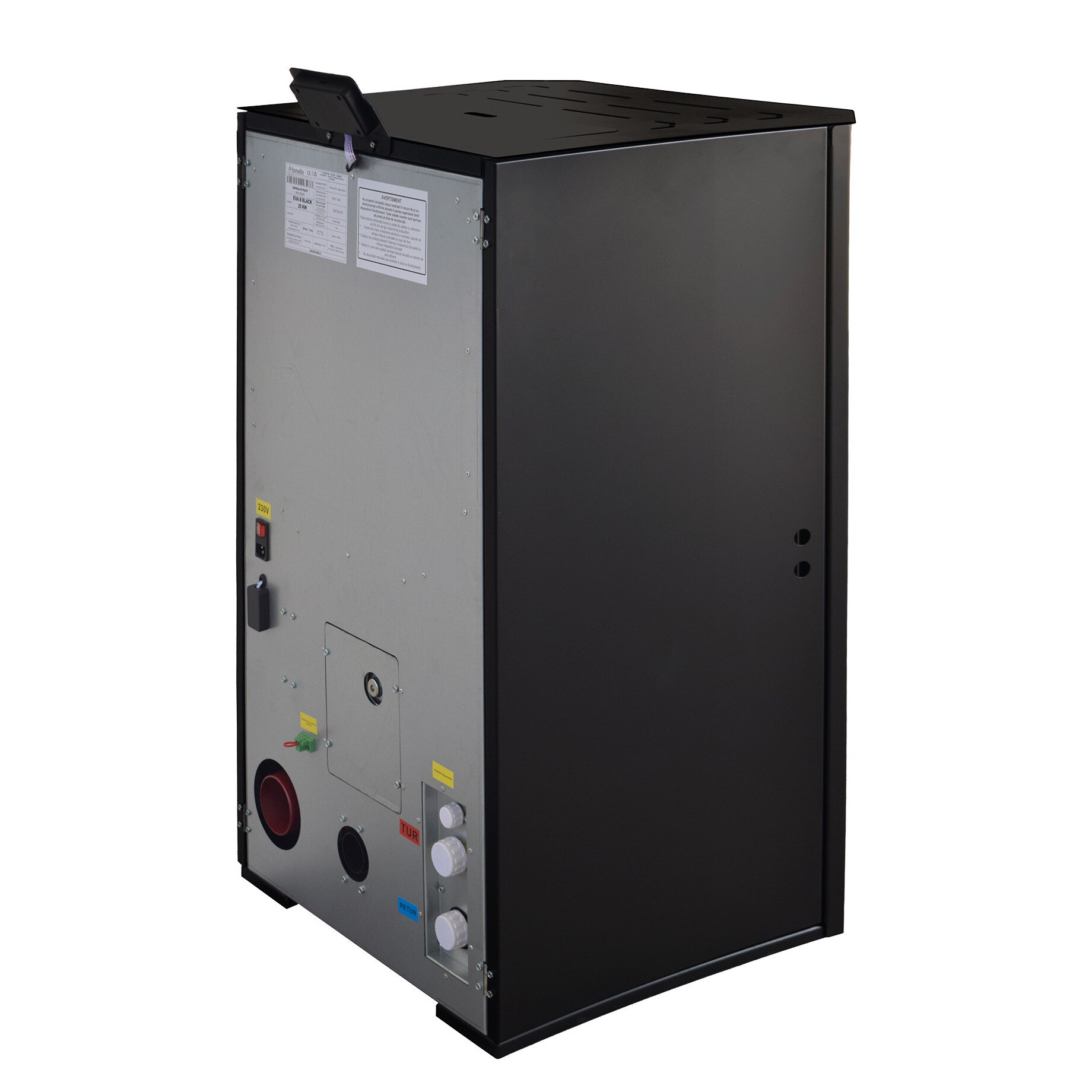 Pachet centrală pe peleți Fornello EVA B Black 25 kW, kit evacuare 3.5 ...