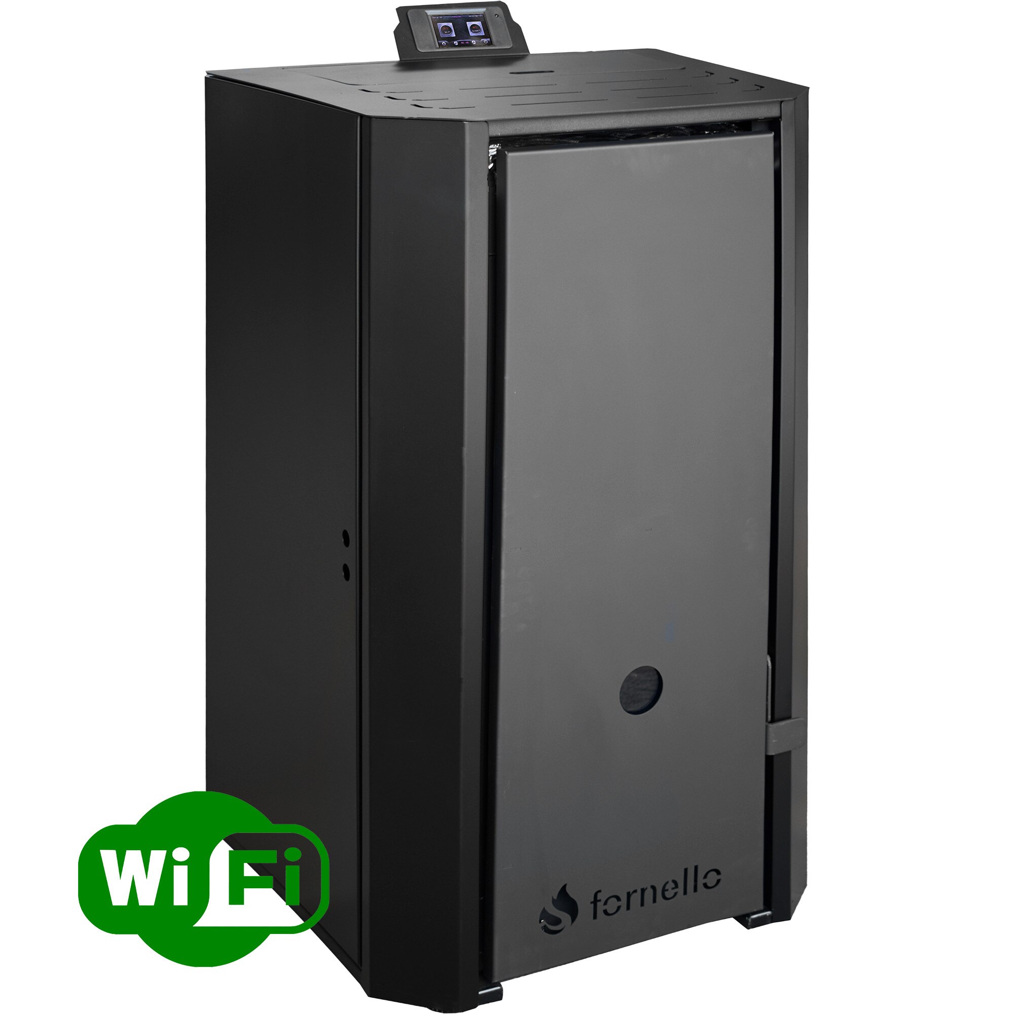 Pachet centrală pe peleți Fornello EVA B Black 25 kW, kit evacuare 3.5 ...