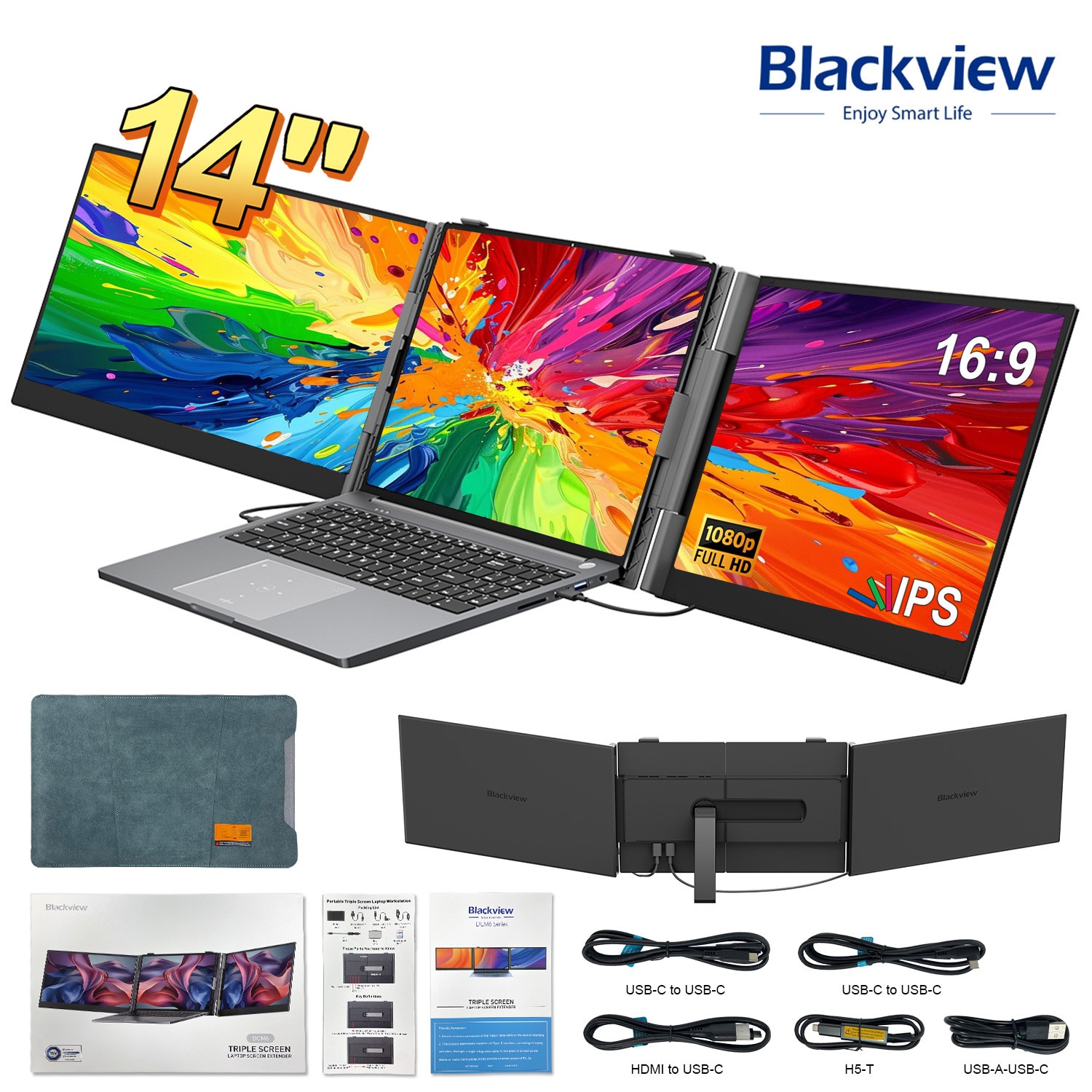 Monitor Extensibil si Portabil pentru laptop, Blackview Extender ecran ...