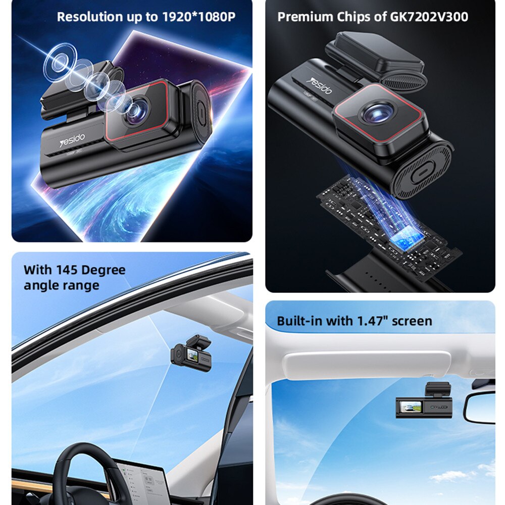 Camera Compacta pentru Masina cu Ecran Integrat, Full HD 1080p - Yesido ...