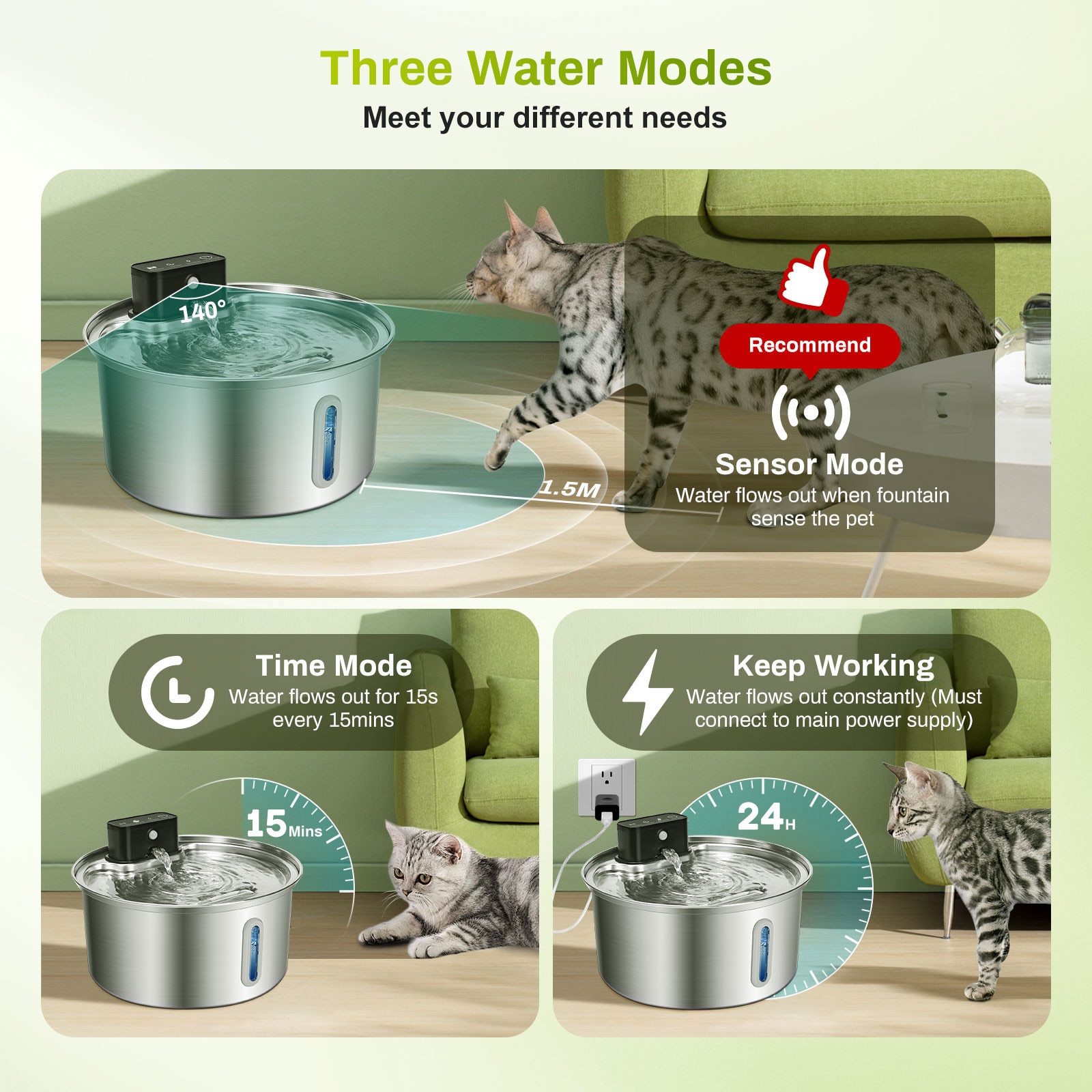 Fantana automata fara fir pentru pisici, 3, 2 l, baterie de 4.200 mAh ...
