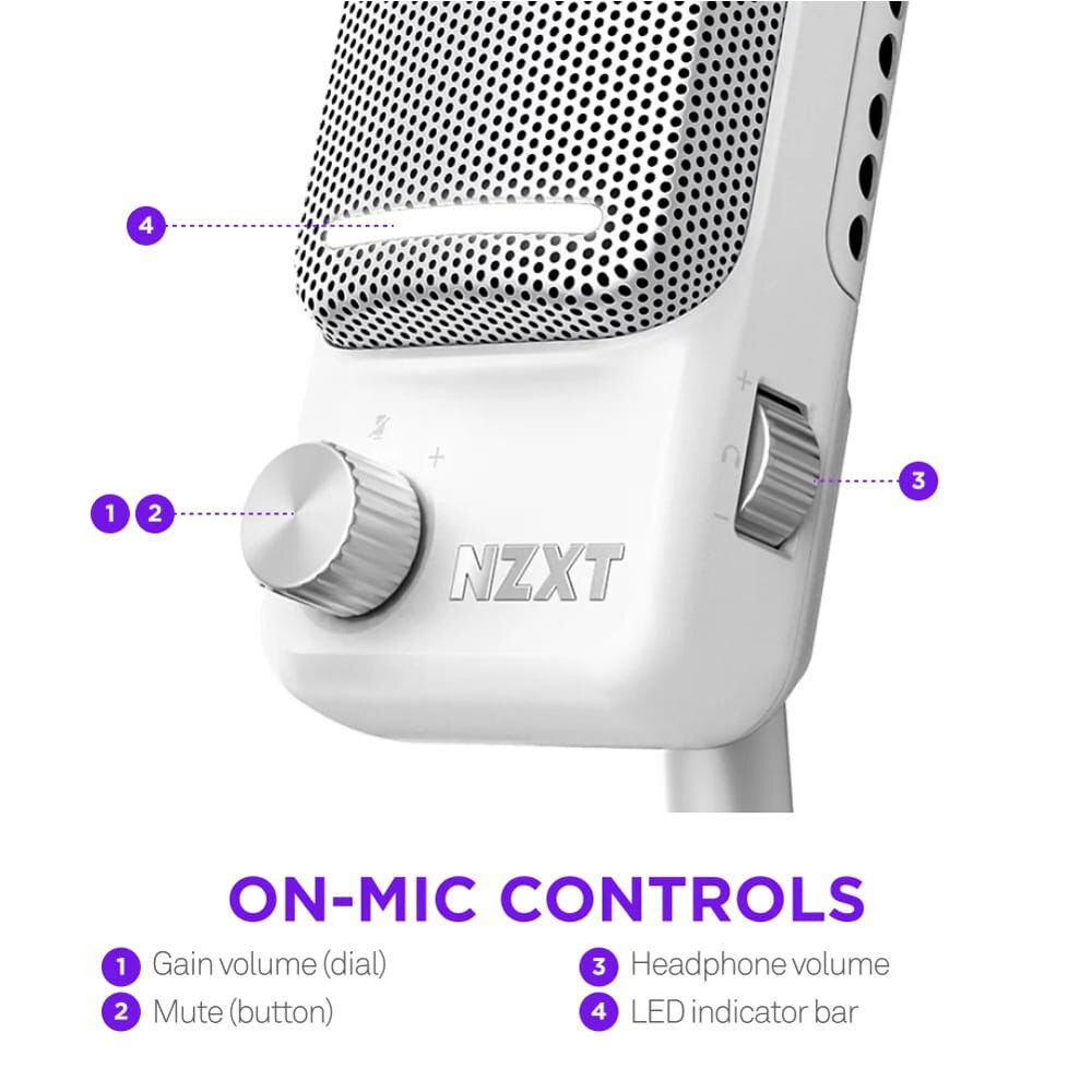 Microfon de gaming USB NZXT Capsule Elite, 24-bit/192 kHz, RGB, alb ...
