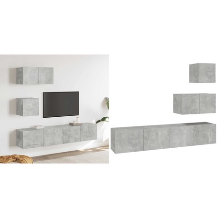 Set dulap TV, 4 piese, gri beton, lemn prelucrat - eMAG.ro