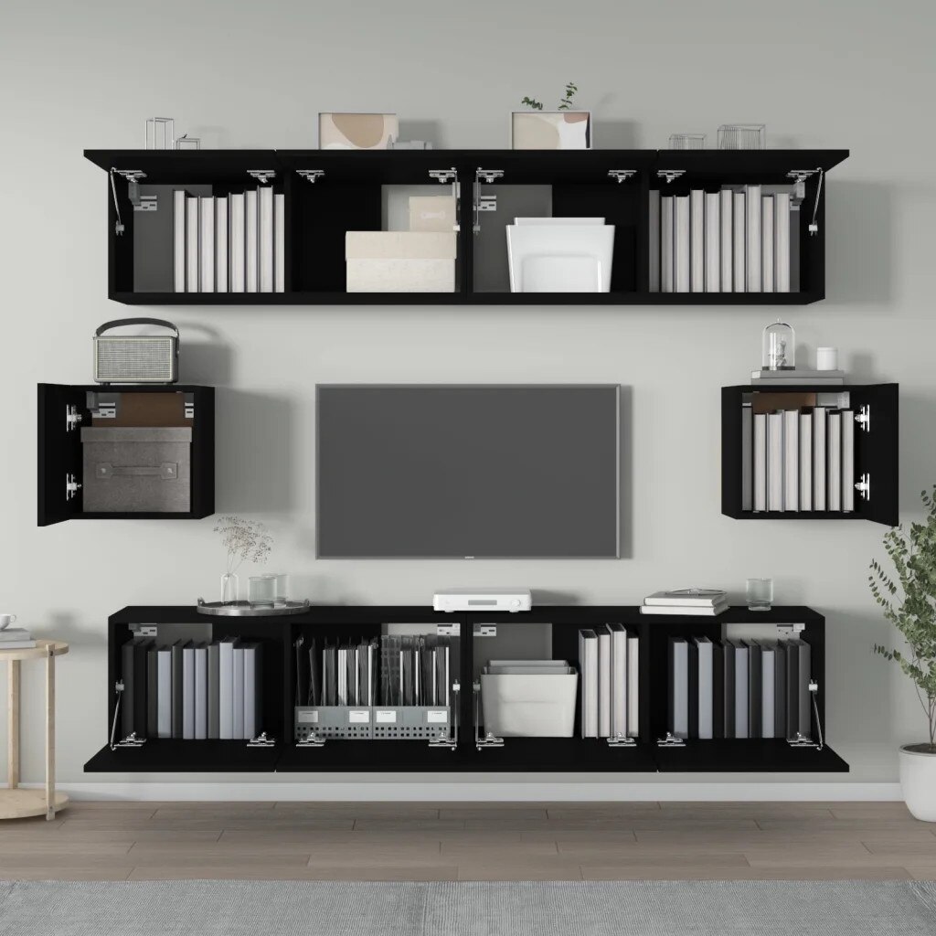 Set dulap TV, 6 piese, negru, lemn prelucrat - eMAG.ro