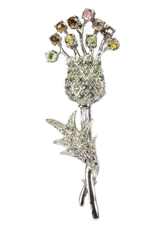 Songea Brosa din argint 925 cu turmaline naturale, safire si diopside ...