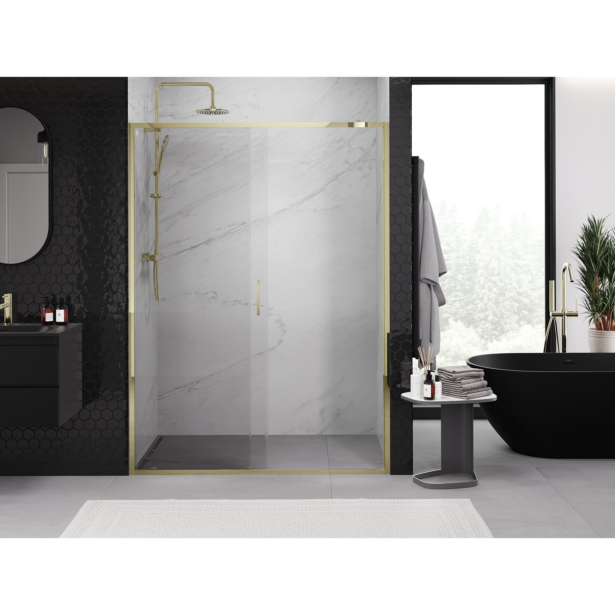 Mexen Exo usi de dus glisante 160 cm, transparente, aurii - 8151-160 ...