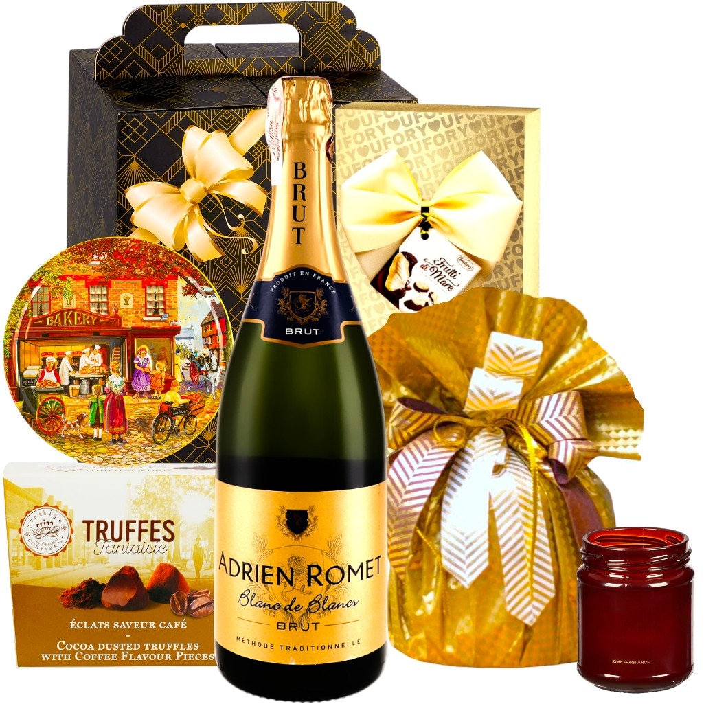 Pachet cadou premium Gift Edition, cu vin spumant frantuzesc, panettone ...