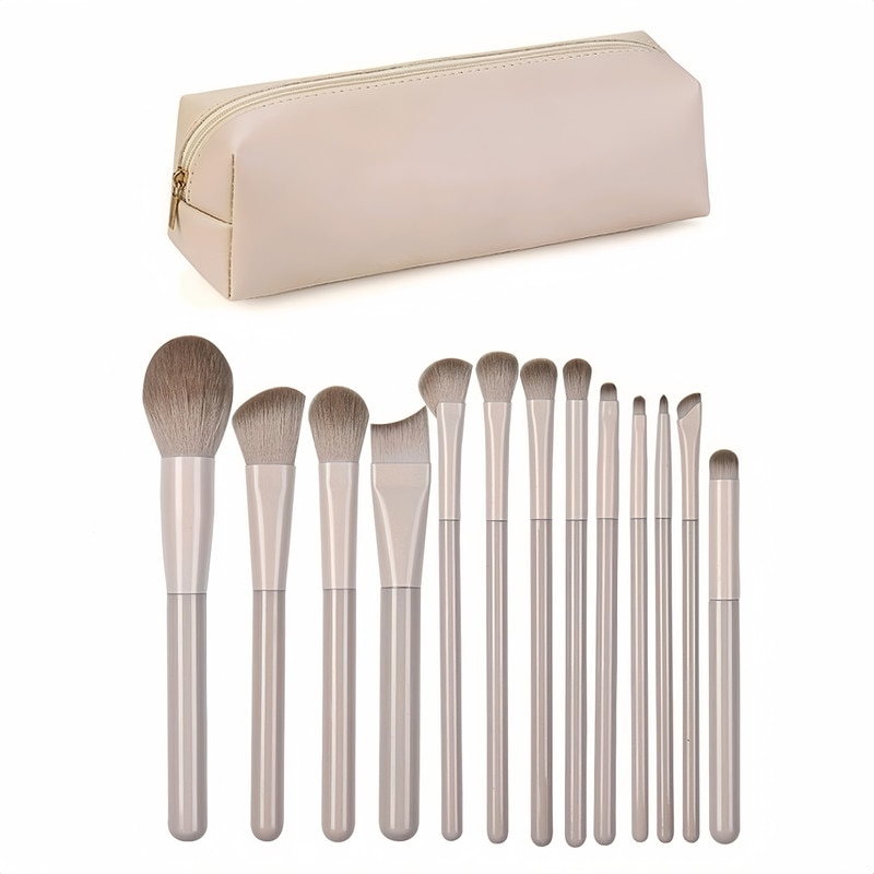 Set de 13 pensule de machiaj pentru incepatori, sintetic, roz, pouch de ...