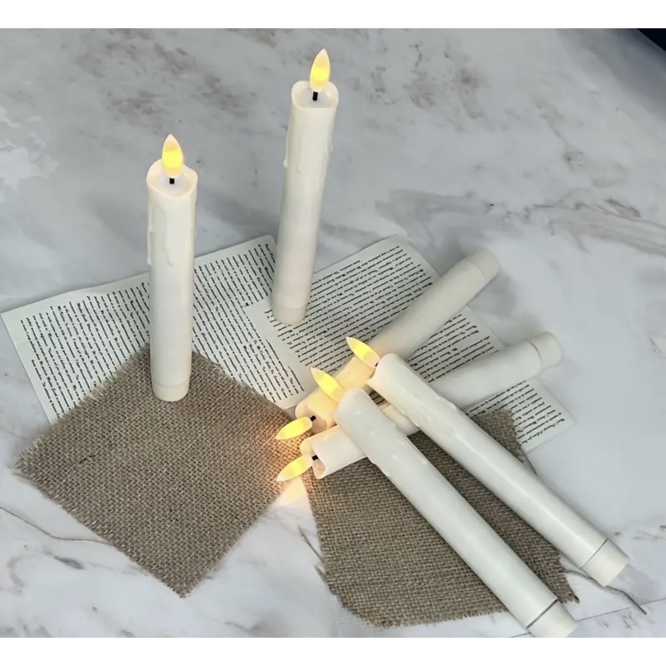 Set 6 lumanari LED decorative albe, efect de ceara topita si flacara ...