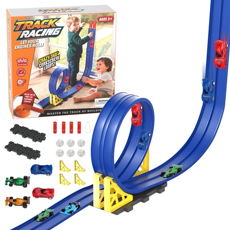 Set pista cu masinute de curse, Fantasy, pista flexibila 5m, 4 masini ...