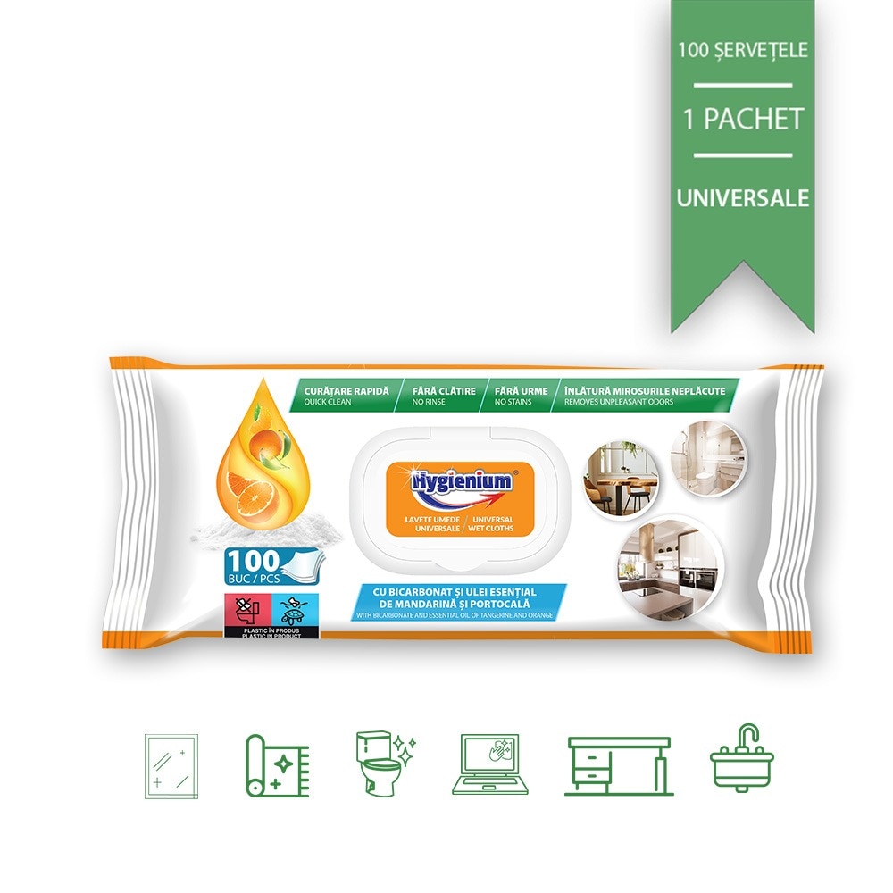 Servetele umede universale Hygienium, 100 buc, 23x21, 5 cm, cu ...