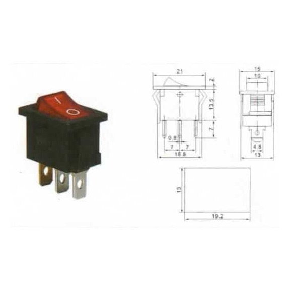 Intrerupator 4 poli, generic, 1 buton rosu, 250V, 6A, dimensiune ...