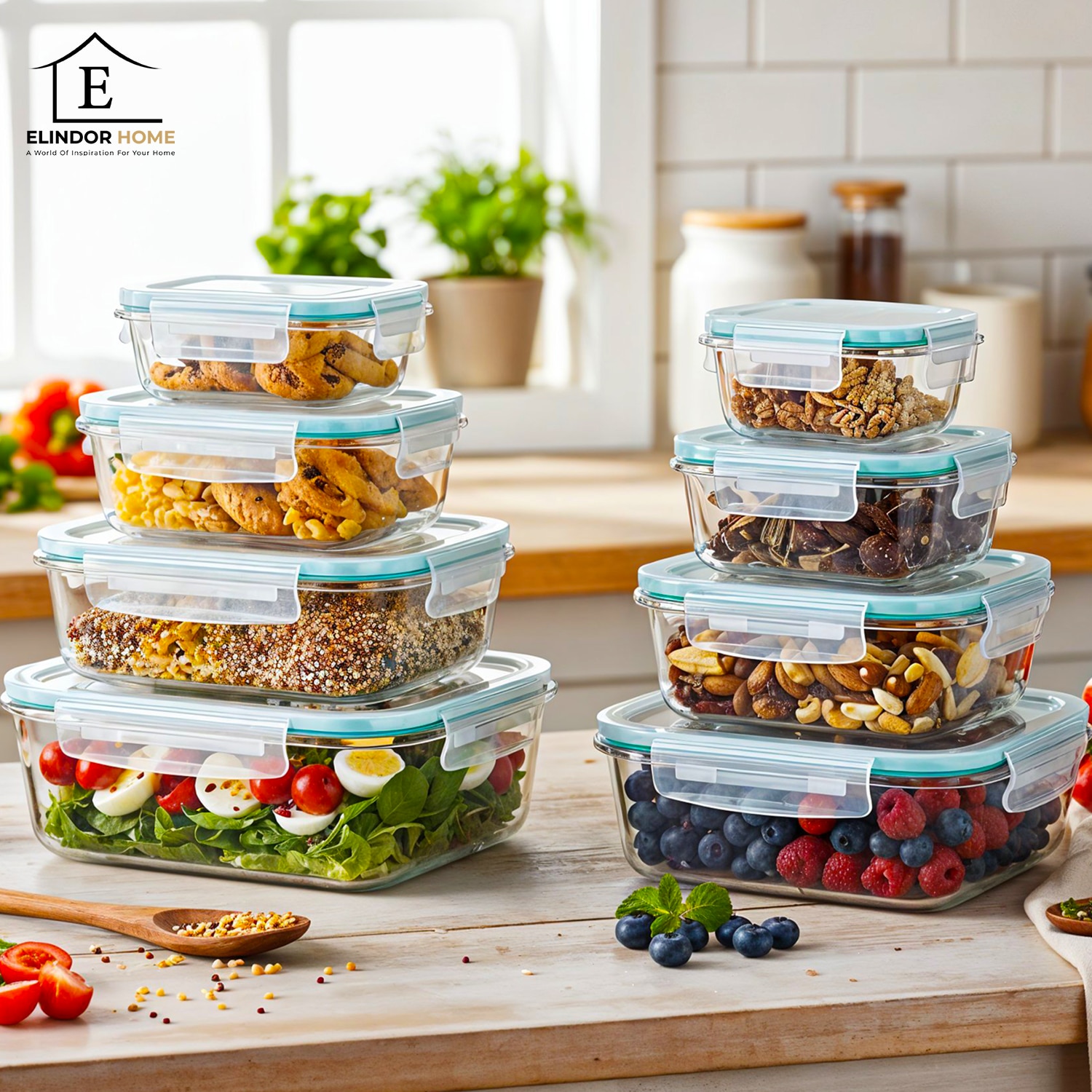 Set de 8 Caserole Elindor® din Sticla, Recipiente Ingrediente pentru ...