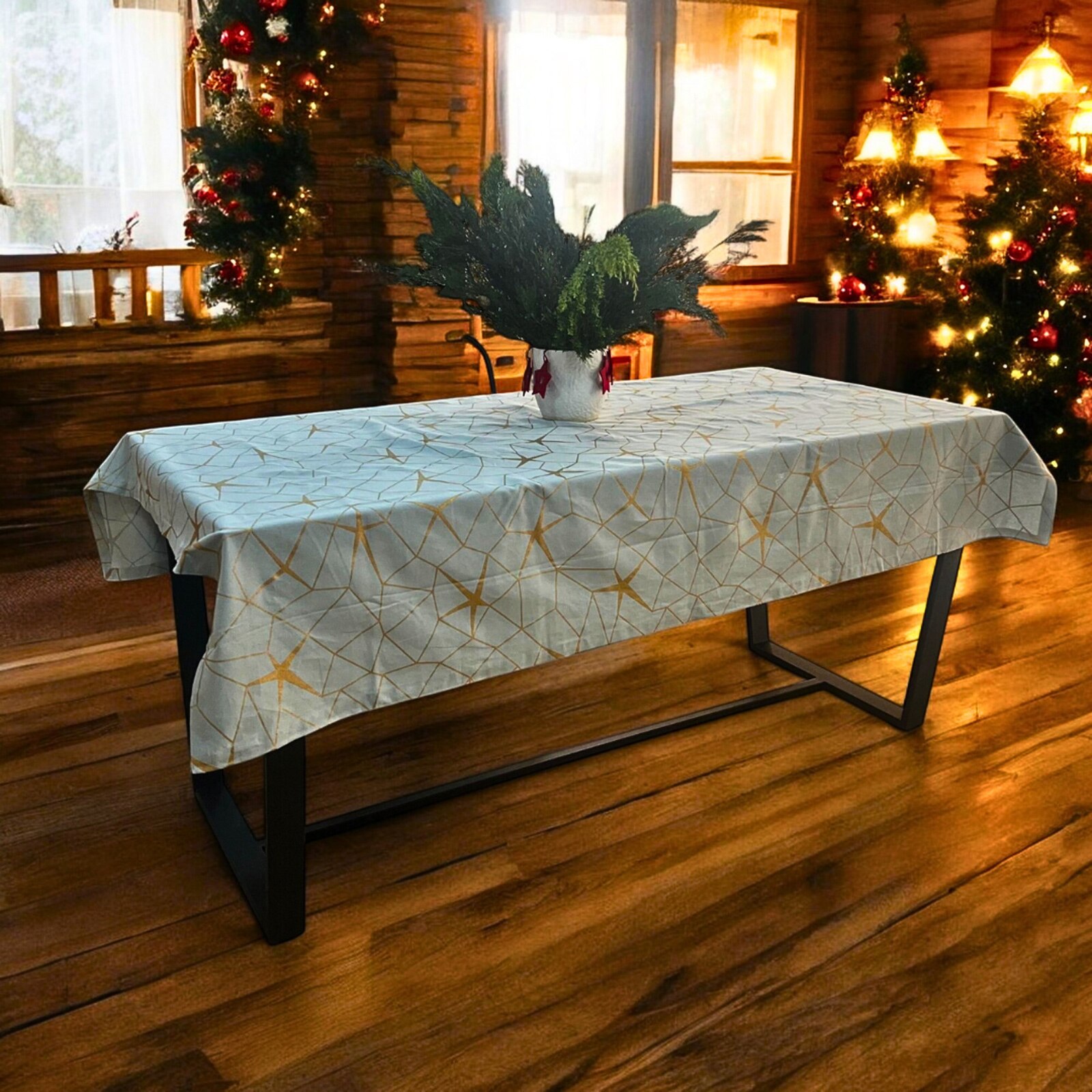 Fata de masa patrata Andrea Fontebasso Mikado 140x140 cm albastru-auriu ...