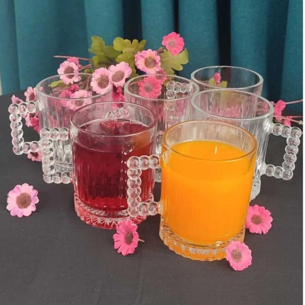 Set 6 Cani cu Maner MADGENIX 220 ml Pahare din Sticla pentru Ceai ...