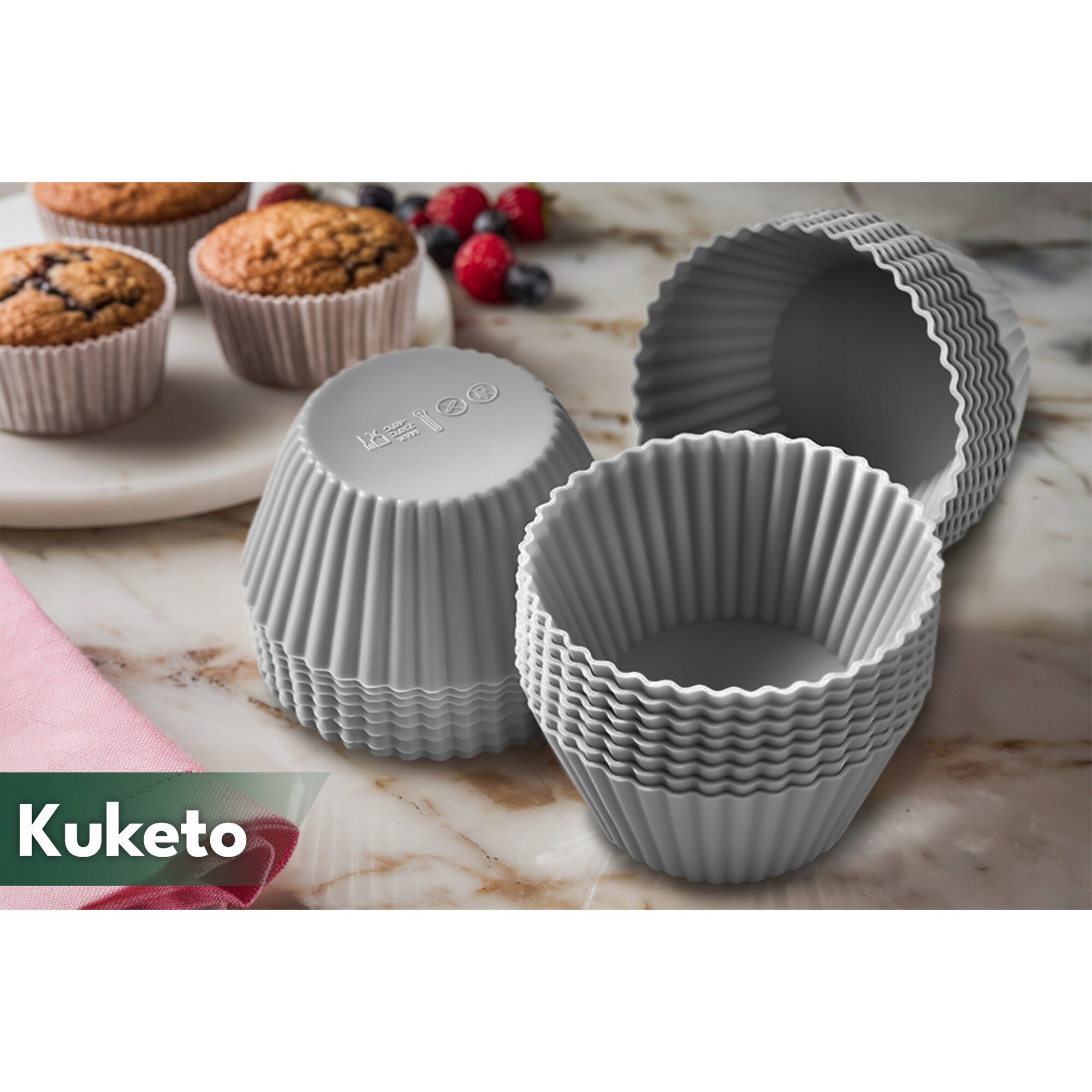 Set 12 forme de silicon pentru briose, gri, reutilizabile, antiaderente ...