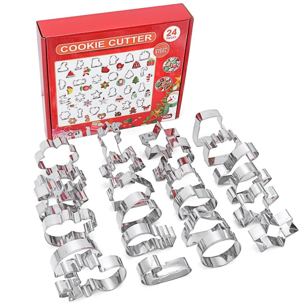 Set forme pentru prajituri, 24 piese, inox, forme Craciun, brad, om de ...