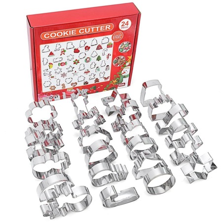 Set forme pentru prajituri, 24 piese, inox, forme Craciun, brad, om de ...