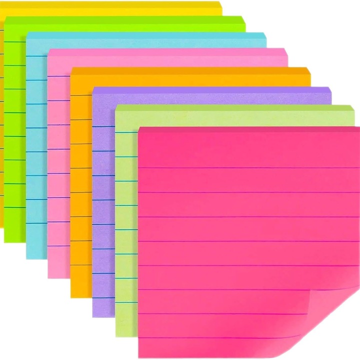 Set de 8 note adezive fluorescente N, autocolante, colorate, 7.5x7.5cm ...