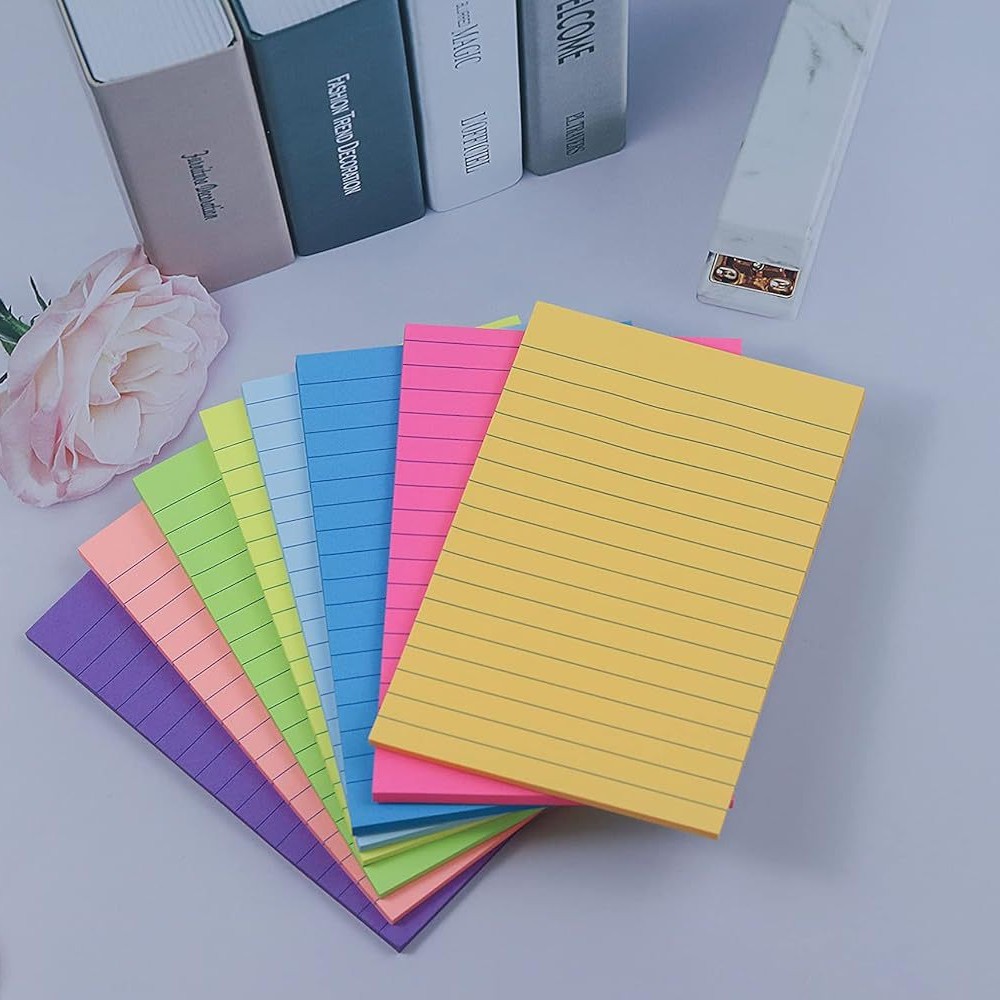 Set de 8 note adezive fluorescente N, autocolante, colorate, 7.5x7.5cm ...