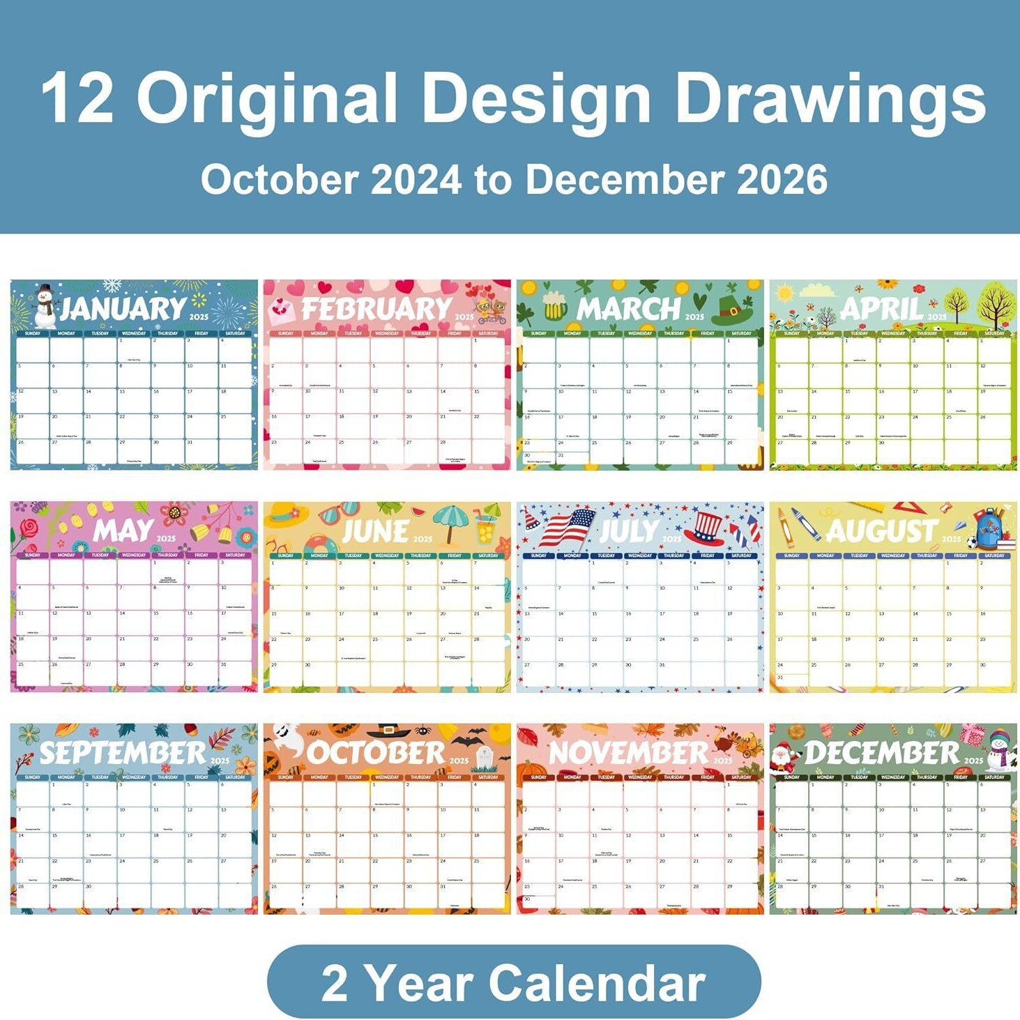 Calendar magnetic cu grafica de desene animate, planificator lunar ...