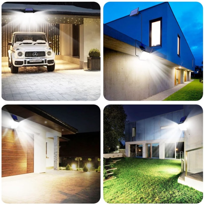 LED соларна лампа, със соларен панел, 128 - 6 COB, външна, сензор за ...