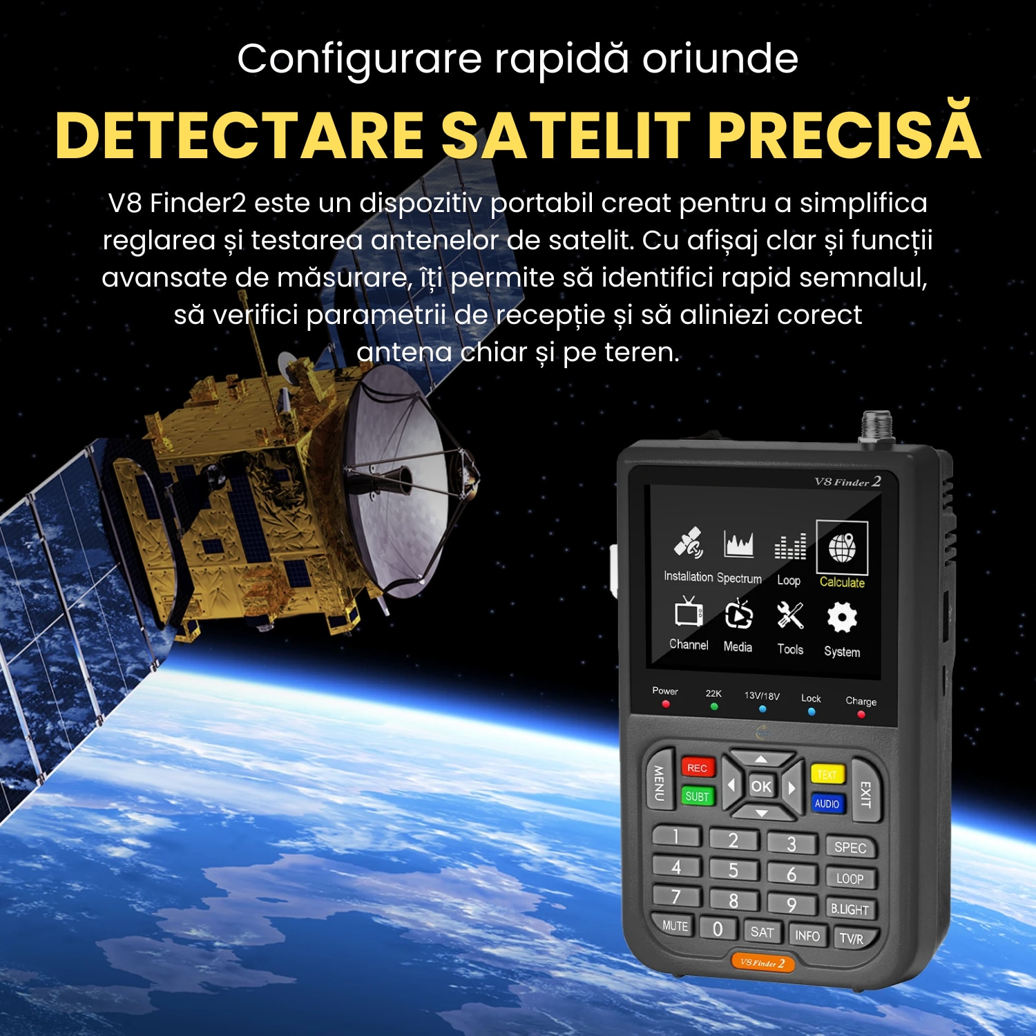 Dispozitiv portabil pentru detectie si reglare semnal satelit V8 ...