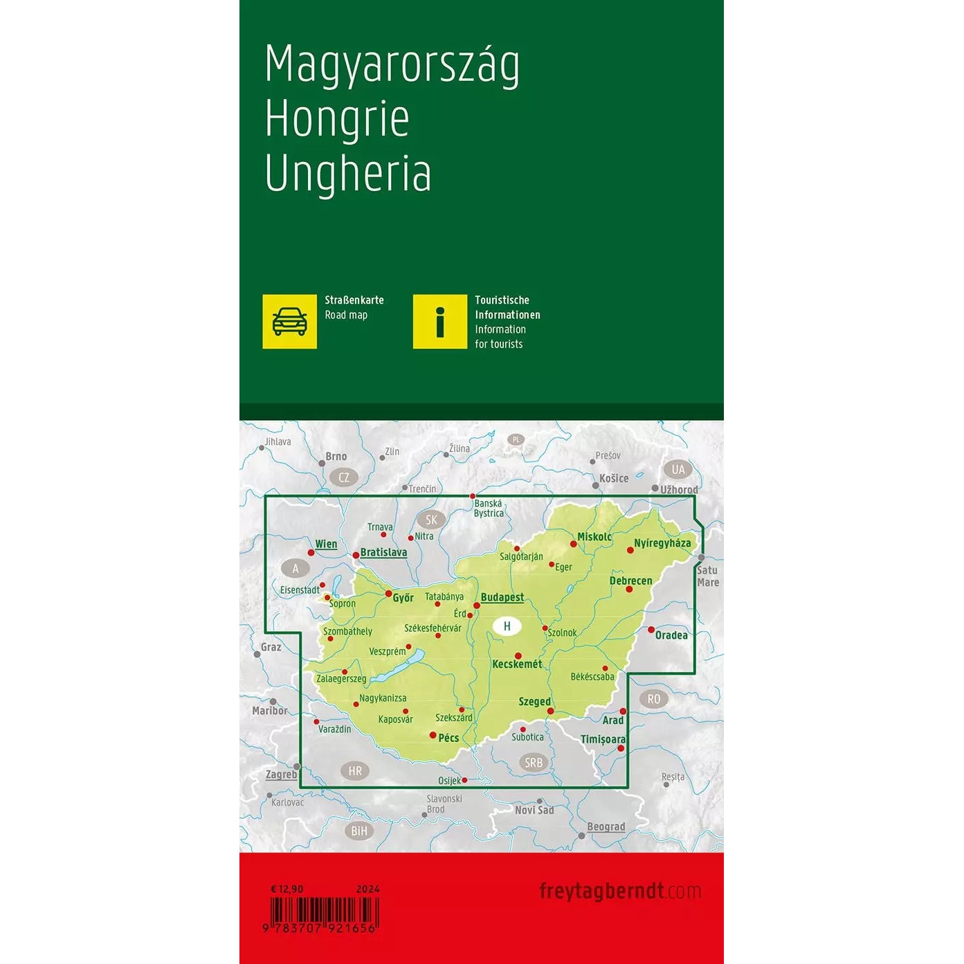 Harta rutiera Ungaria 1:400 000, Freytag & Berndt, distante in km ...