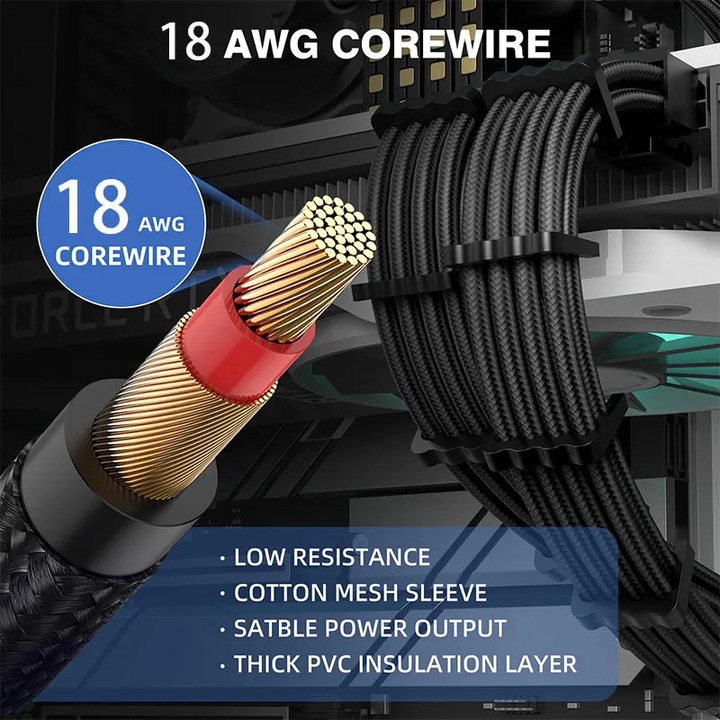 Set de cabluri prelungitoare pentru sursa PC, Garsonal®, 30CM, 18AWG ...