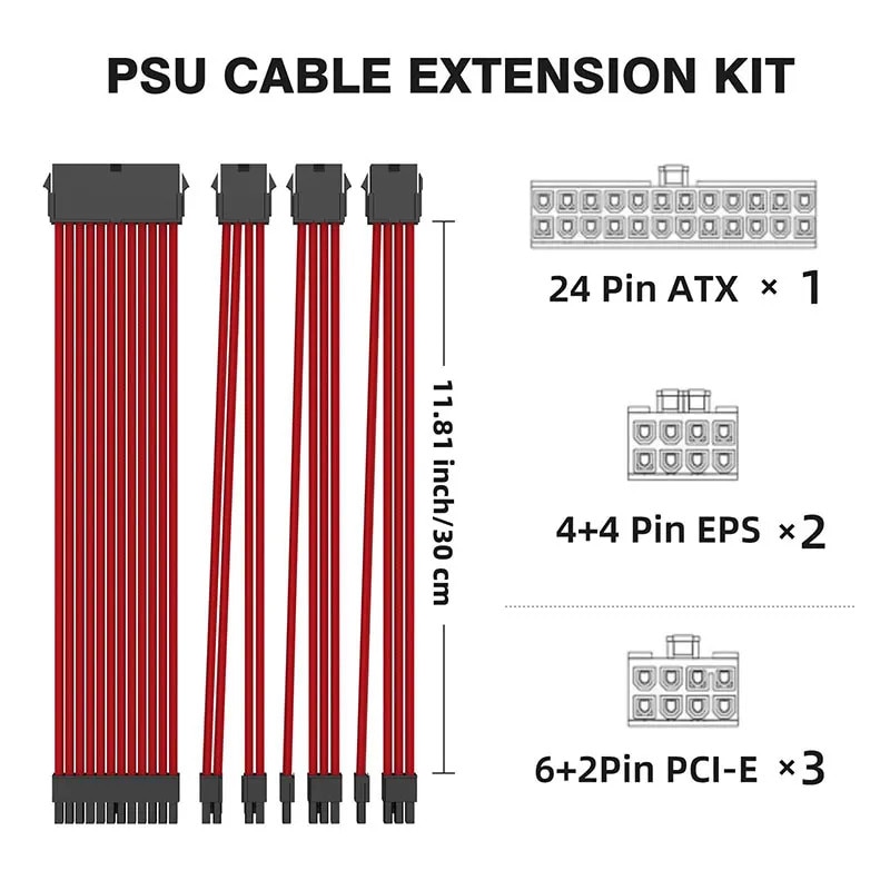 Set de cabluri prelungitoare pentru sursa PC, Garsonal®, 30CM, 18AWG ...