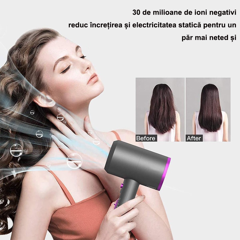 Uscator de par profesional Omelivon, 2400W, 2 trepte de viteza, 3 ...
